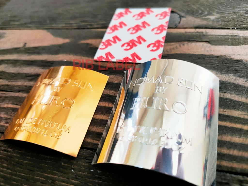 Curved Edged Embossed Metal Labels For Perfume and Cologne Bottles ...